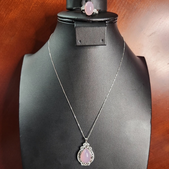 Jewelry | S925 Pink Chalcedony Set S925 Necklace And Ring Adjustable ...